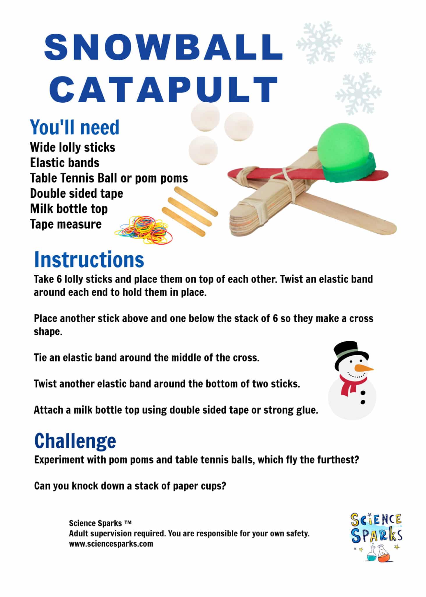 Snowman Crafts - Snowman Catapult STEM Challenge - Science Experiments ...