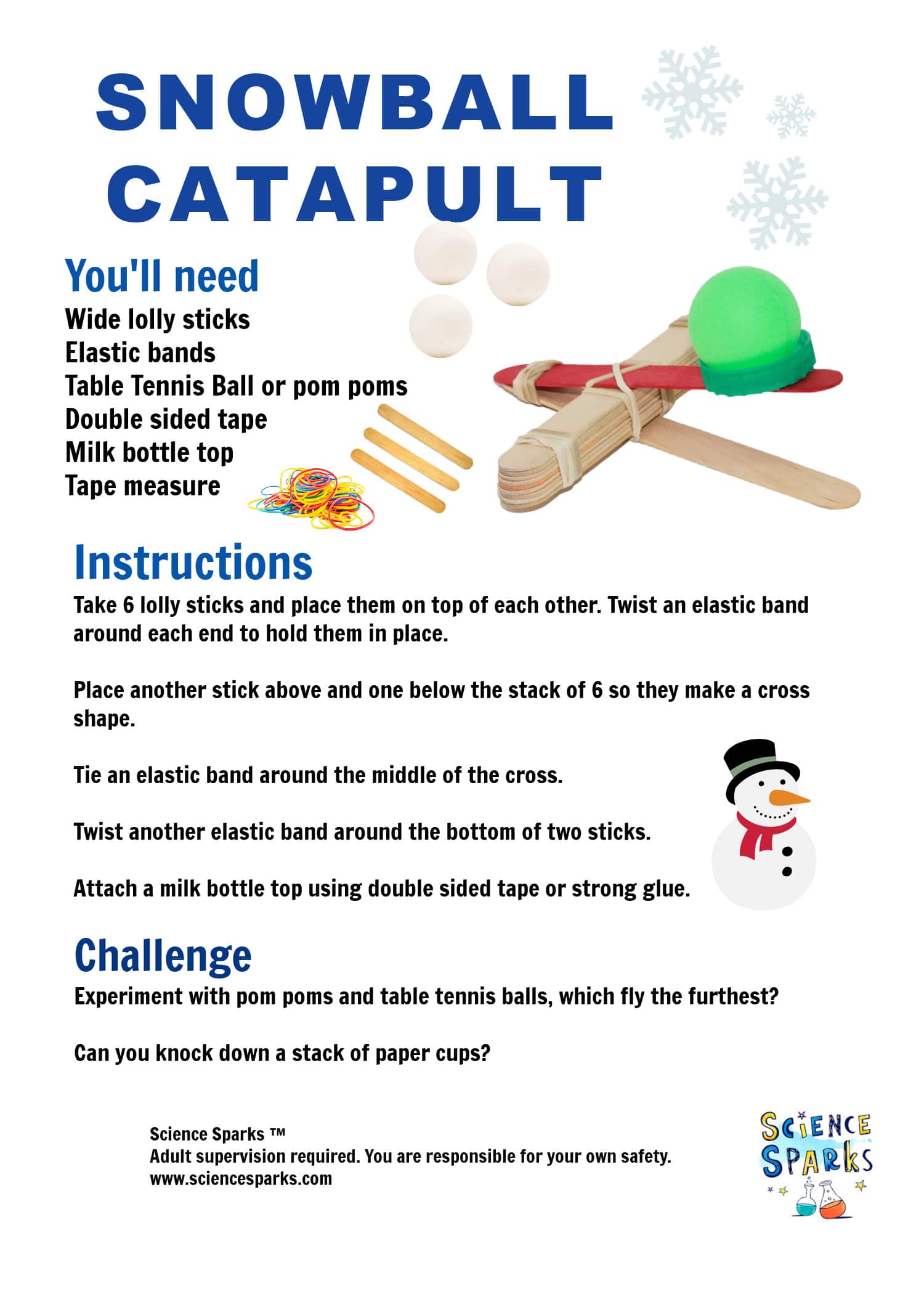 Snowman Crafts - Snowman Catapult STEM Challenge - Science Experiments ...