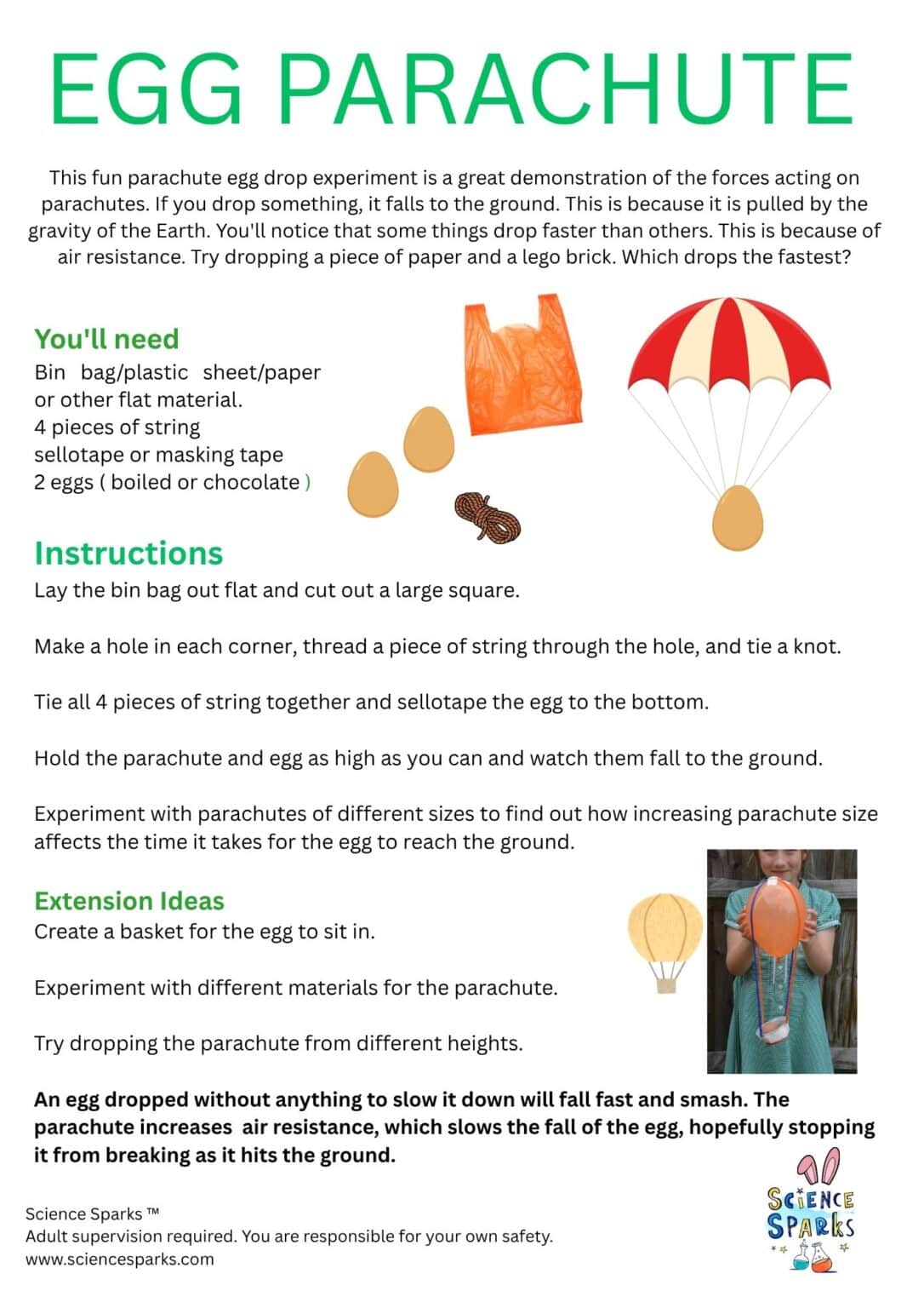 Parachute Egg Drop Experiment - Gravity and Air Resistance