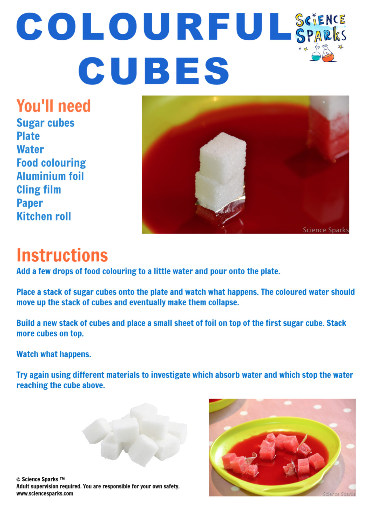 Colourful Sugar Cube Absorbing Experiment - Science for Kids