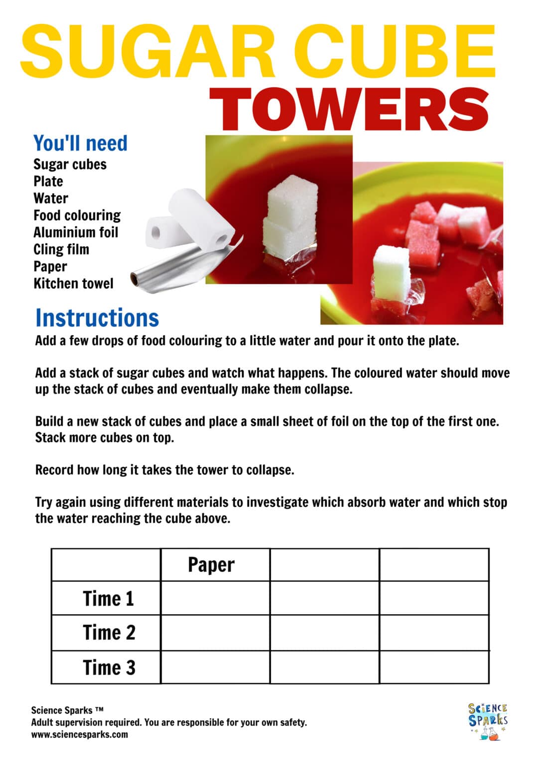 Colourful Sugar Cube Absorbing Experiment - Science for Kids