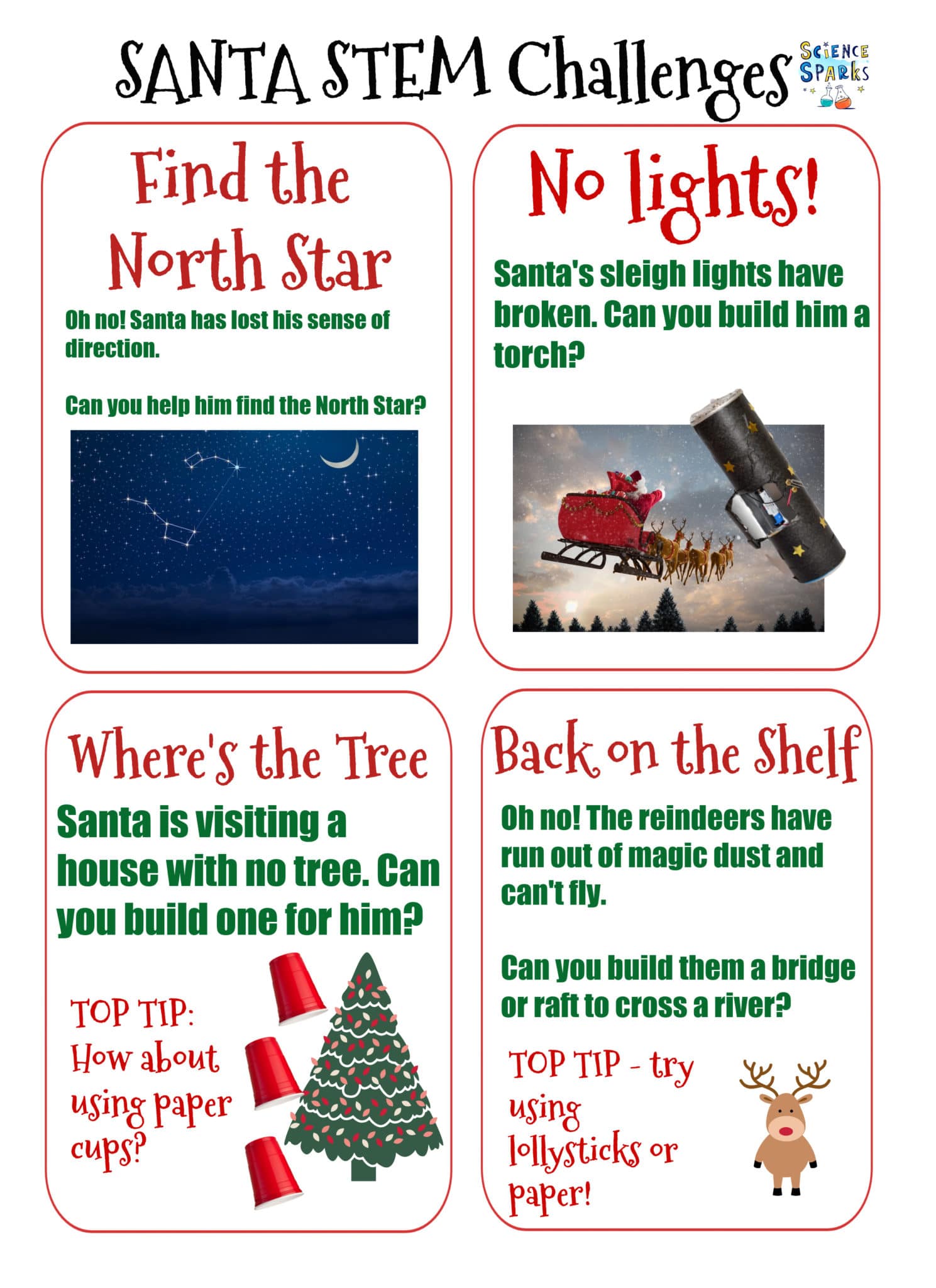 Christmas STEM - Santa STEM Challenges - Science Experiments for Kids