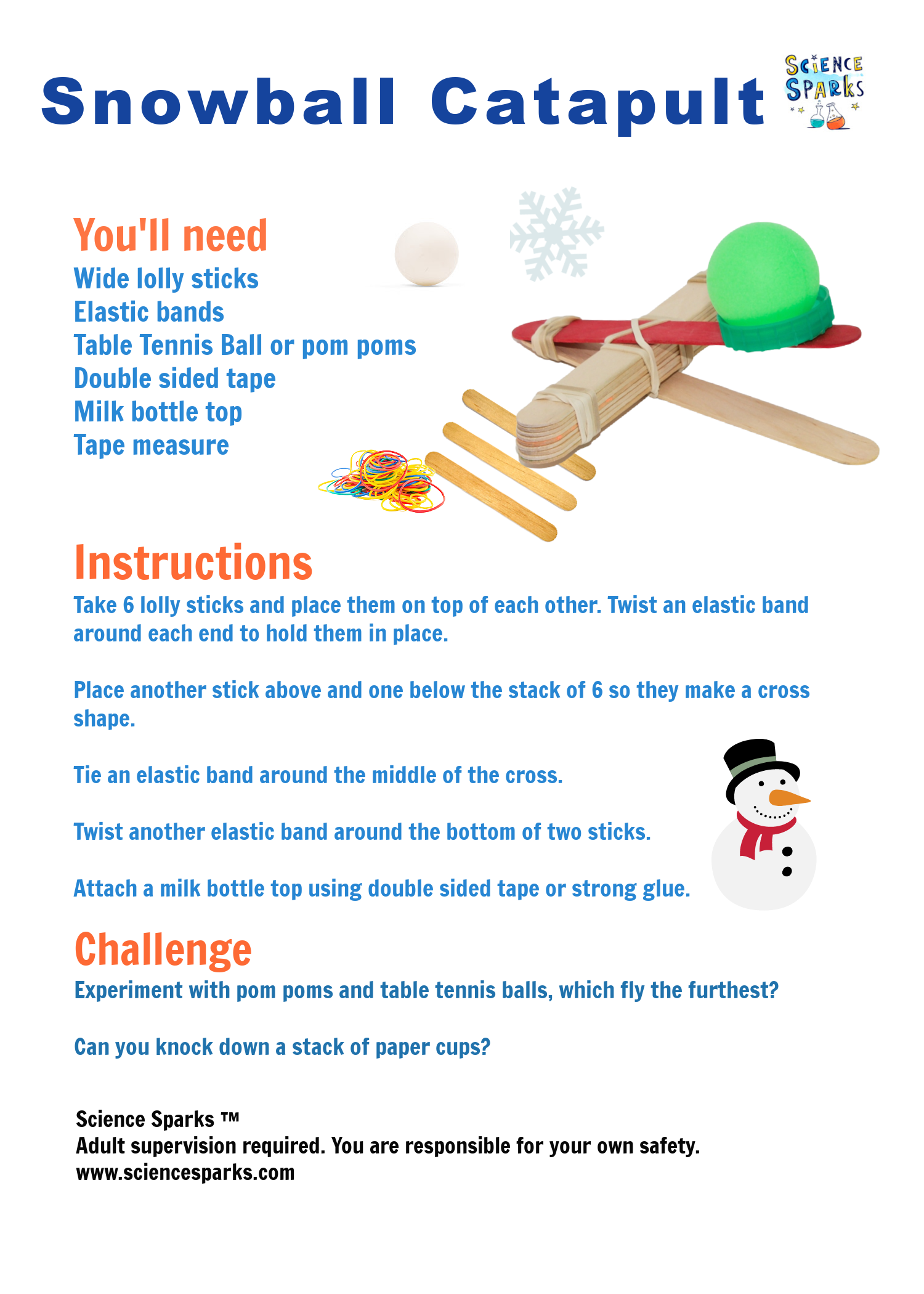 Snowman Crafts - Snowman Catapult - Science Experiments for Kids