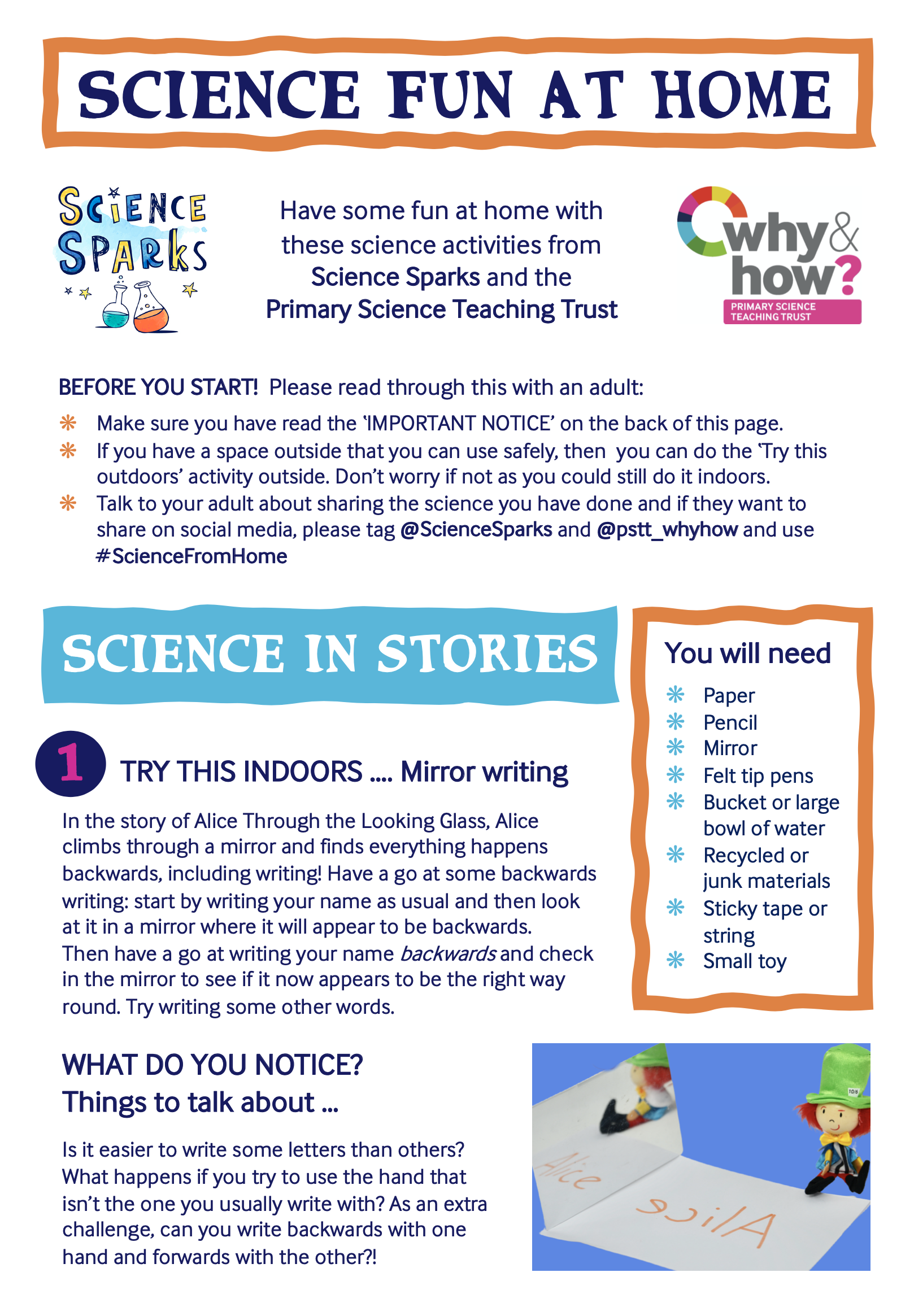 Easy Ideas for Science at Home - Science Sparks