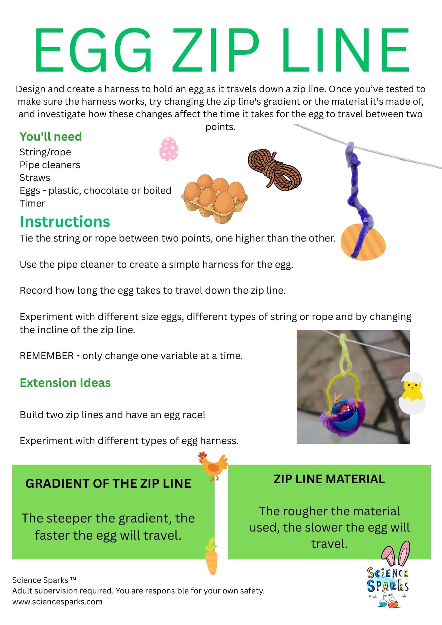 Easter STEM Challenge - Transport an egg down the zip wire